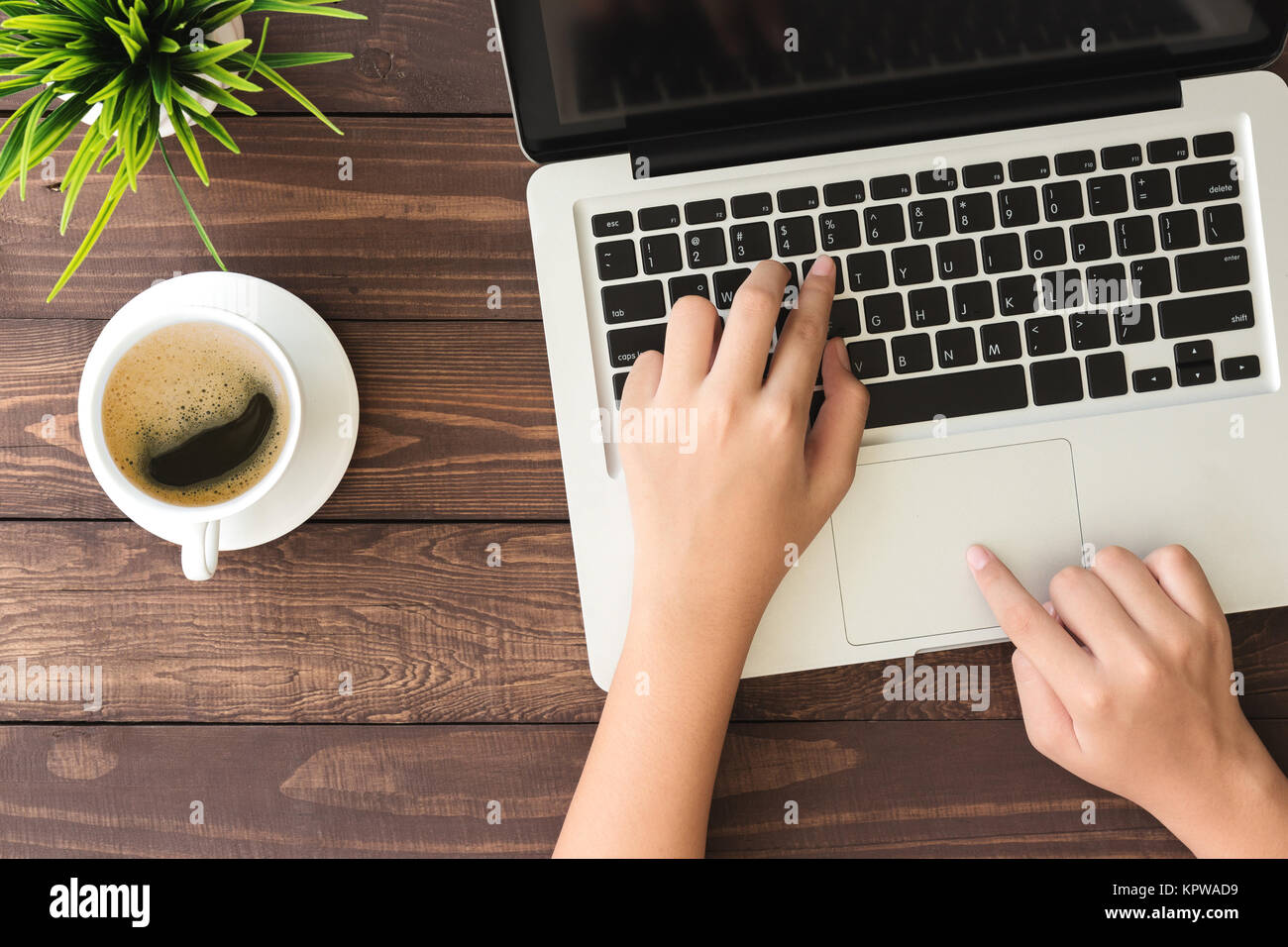 hand using laptop computer on top view Stock Photo - Alamy