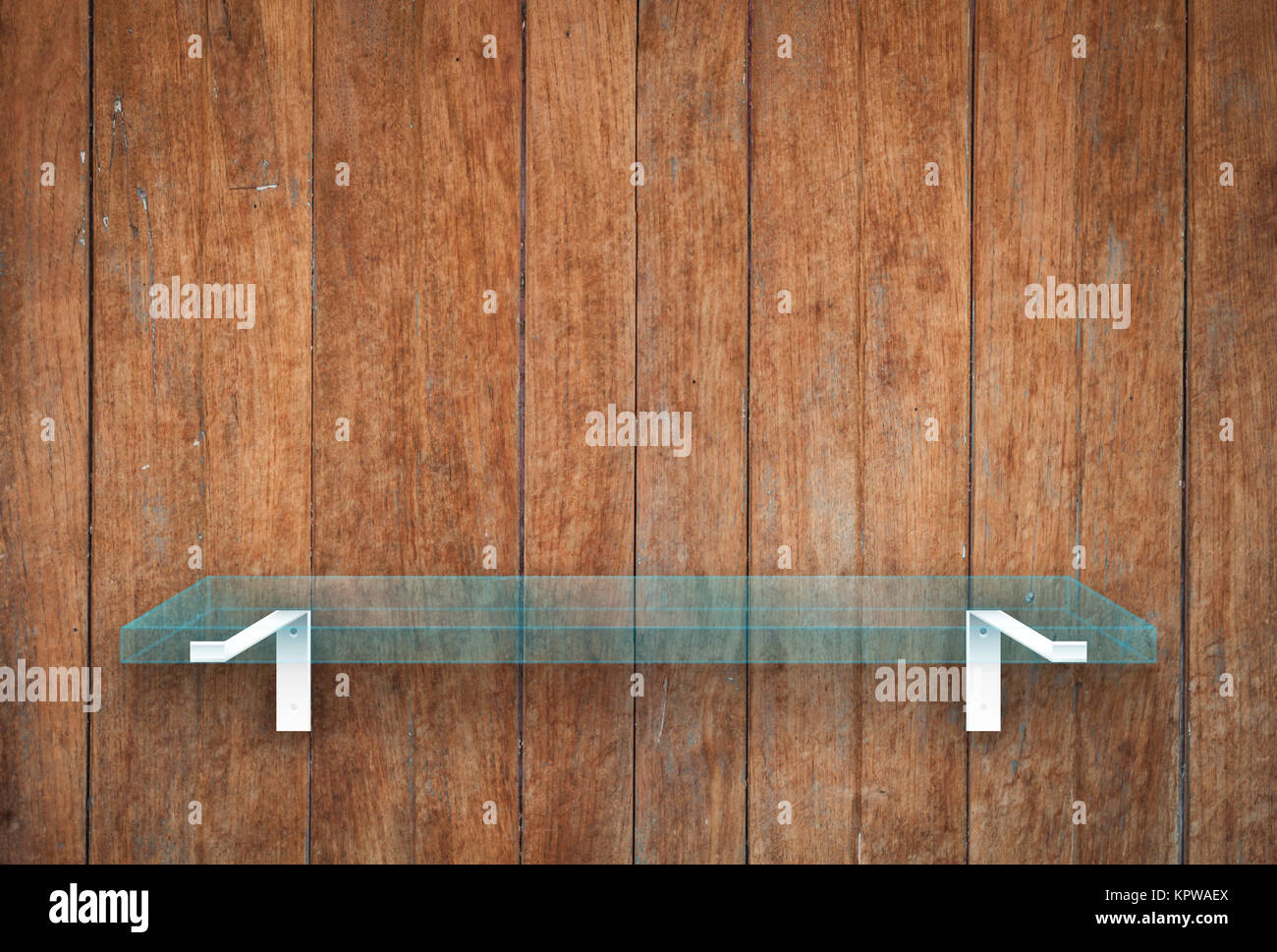 Glass shelf on wooden texture background Stock Photo - Alamy