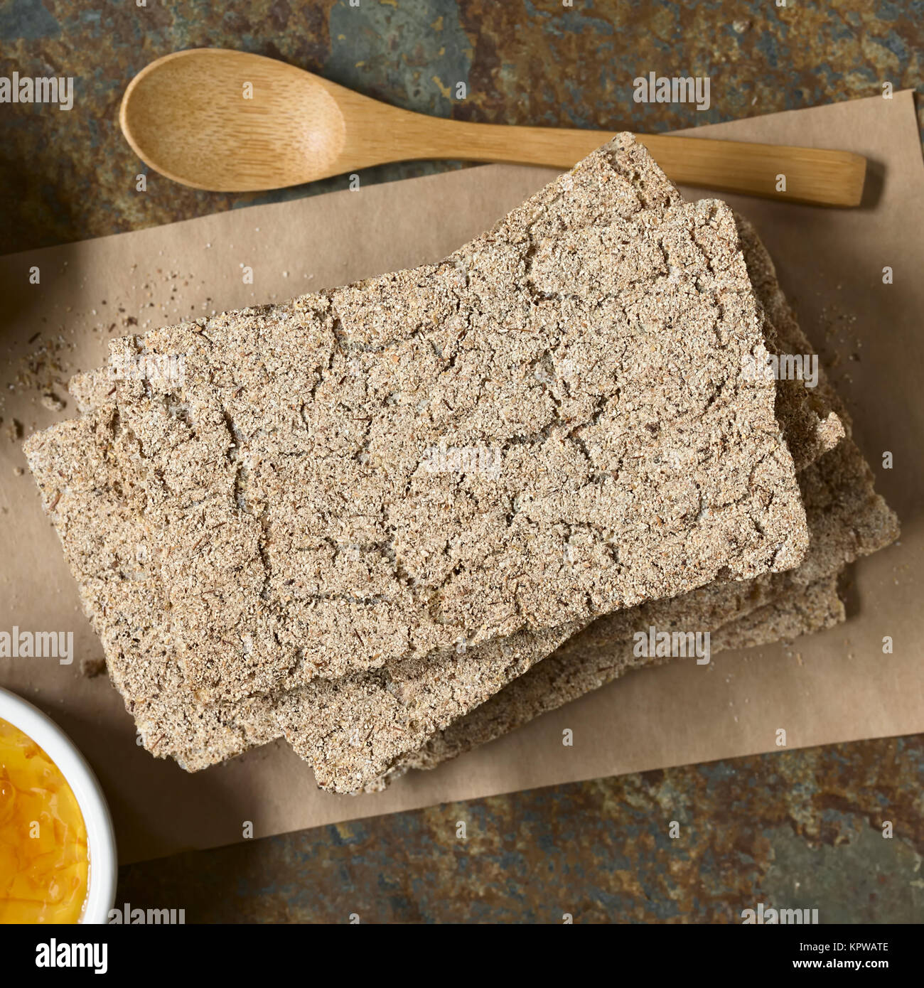 Wholemeal Rye Crispbread with Jam Stock Photo - Alamy