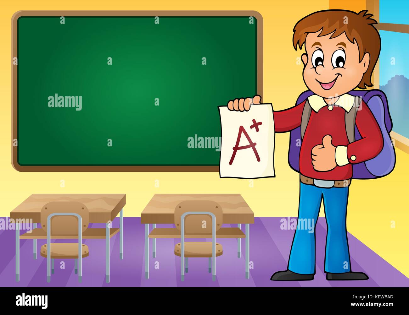 School boy with A plus grade theme 3 Stock Photo - Alamy