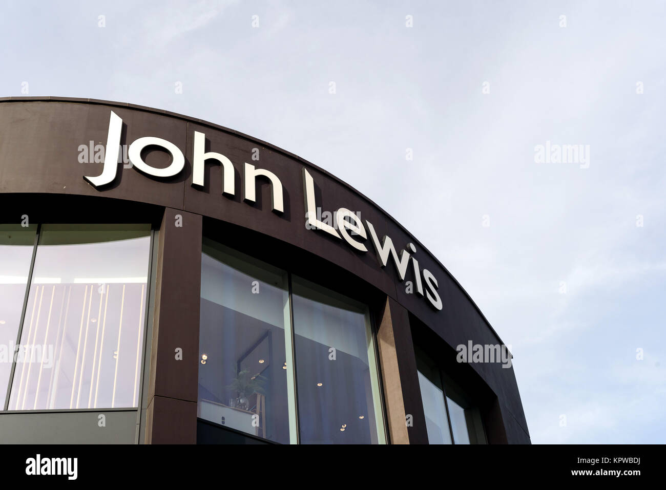 Exterior sign of the famous high street shopping chain John Lewis in ...
