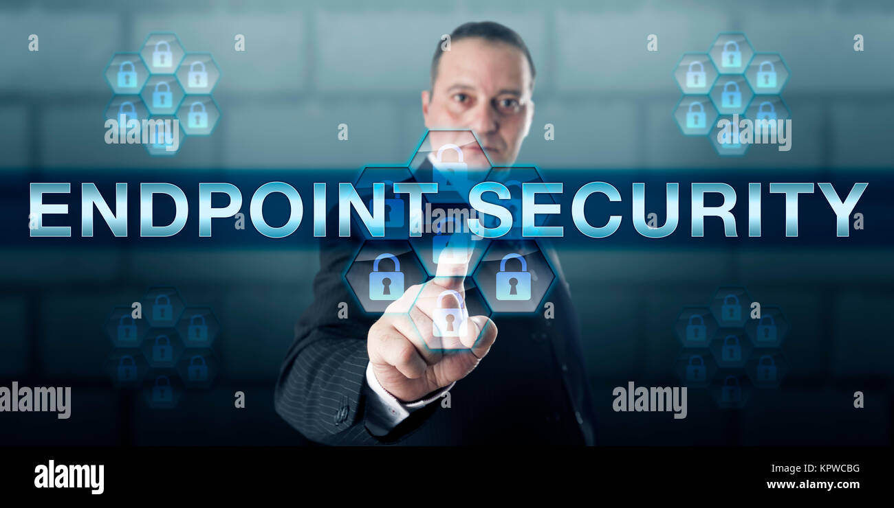 Manager Pushing ENDPOINT SECURITY Stock Photo - Alamy