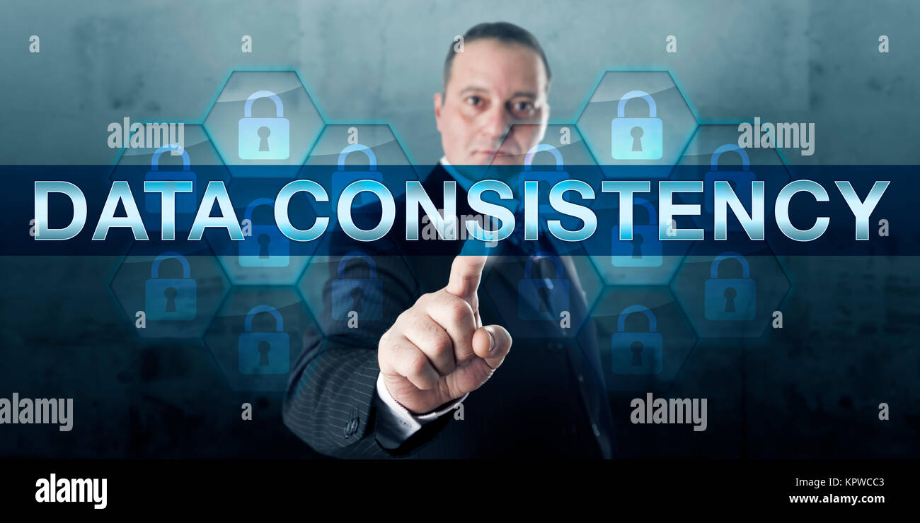 Information Manger Pushing DATA CONSISTENCY Stock Photo - Alamy