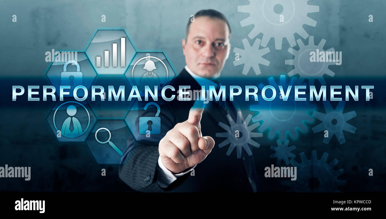Managing Director Pushing PERFORMANCE IMPROVEMENT Stock Photo - Alamy