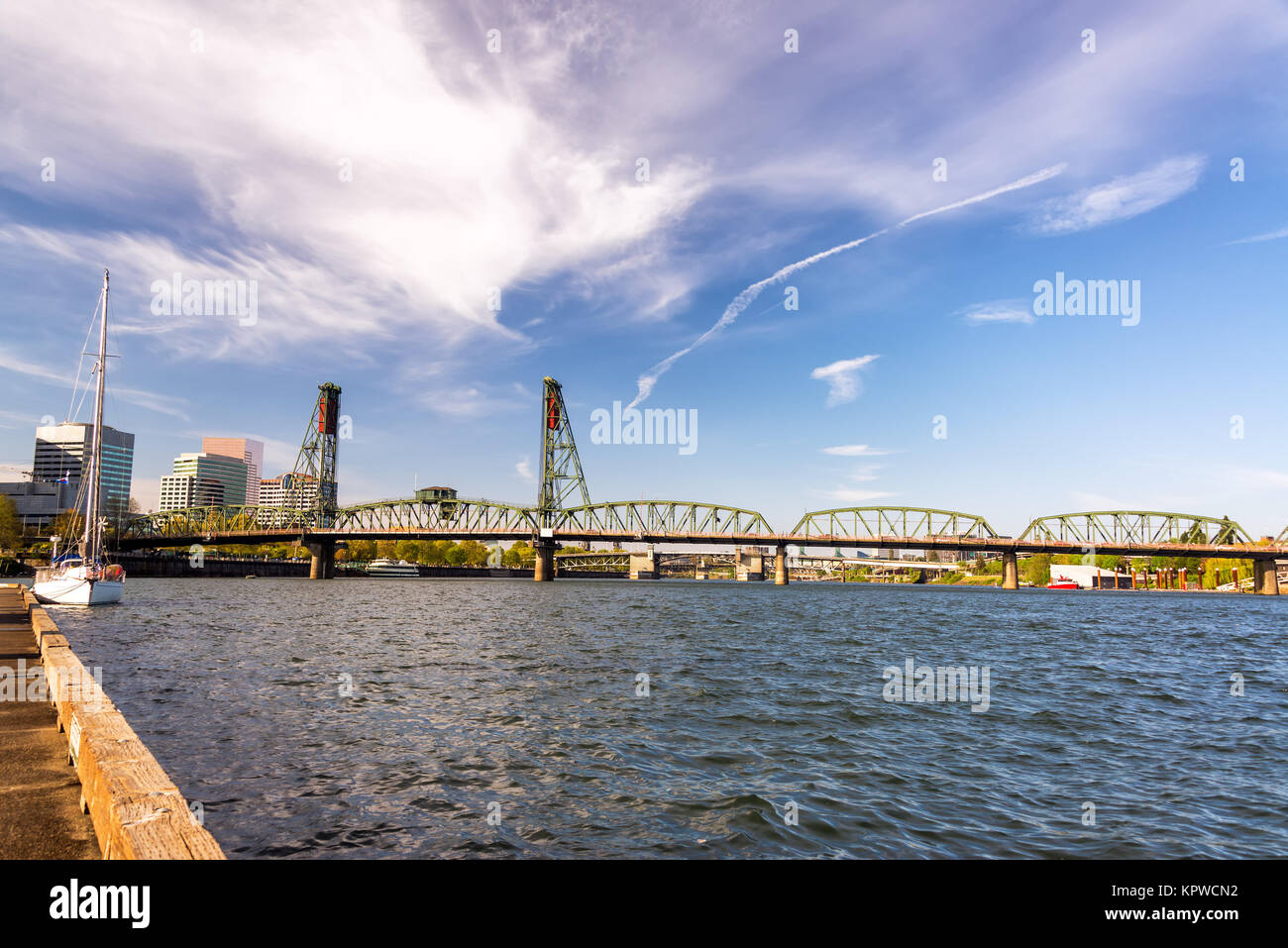 Hawthorne Bridge and Pier Stock Photo - Alamy
