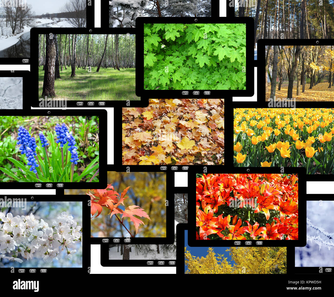 black tablets with different pictures Stock Photo - Alamy