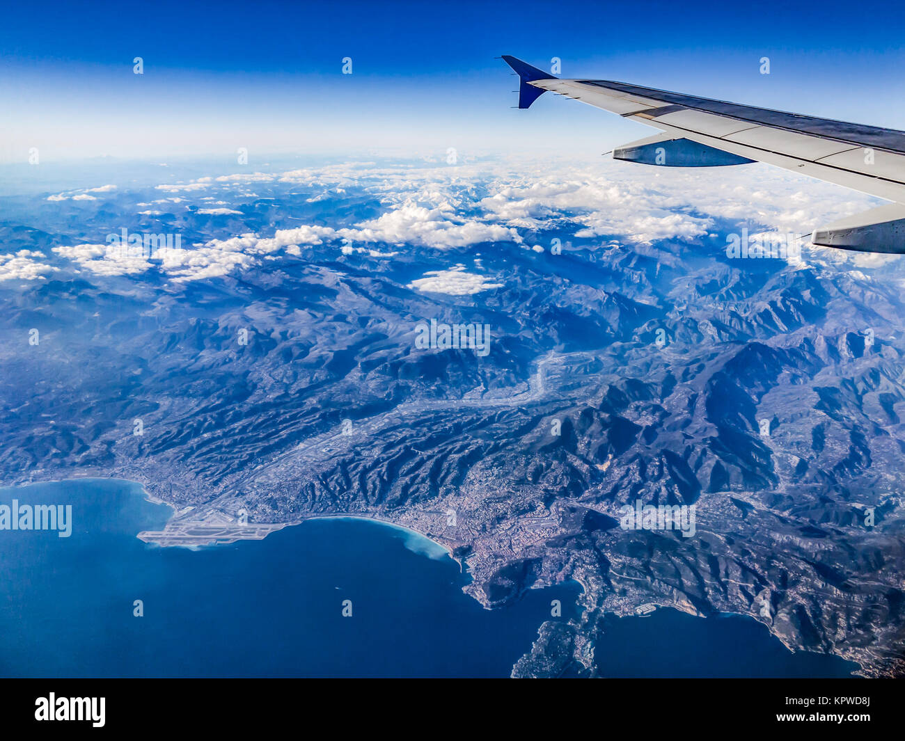 View from plane with wing over France,Atlantic and Alps Stock Photo - Alamy