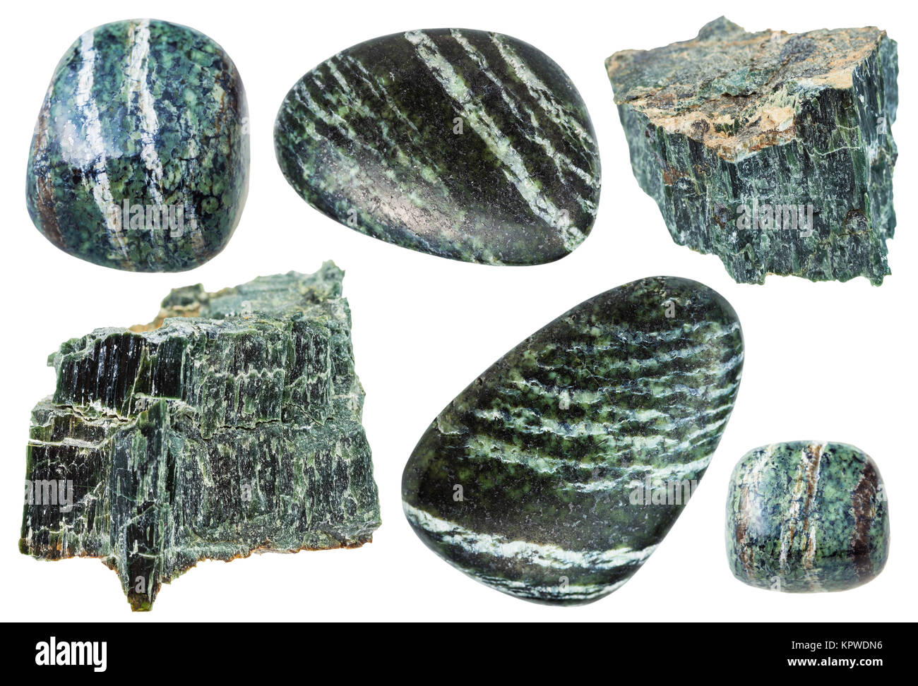 set of Chrysotile gemstones isolated Stock Photo - Alamy