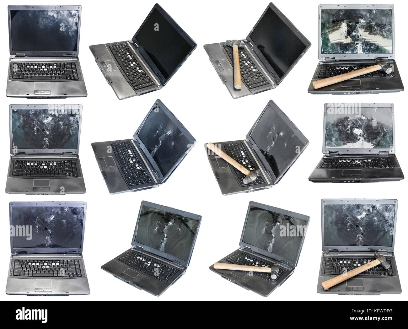 set from old broken laptops isolated on white Stock Photo - Alamy
