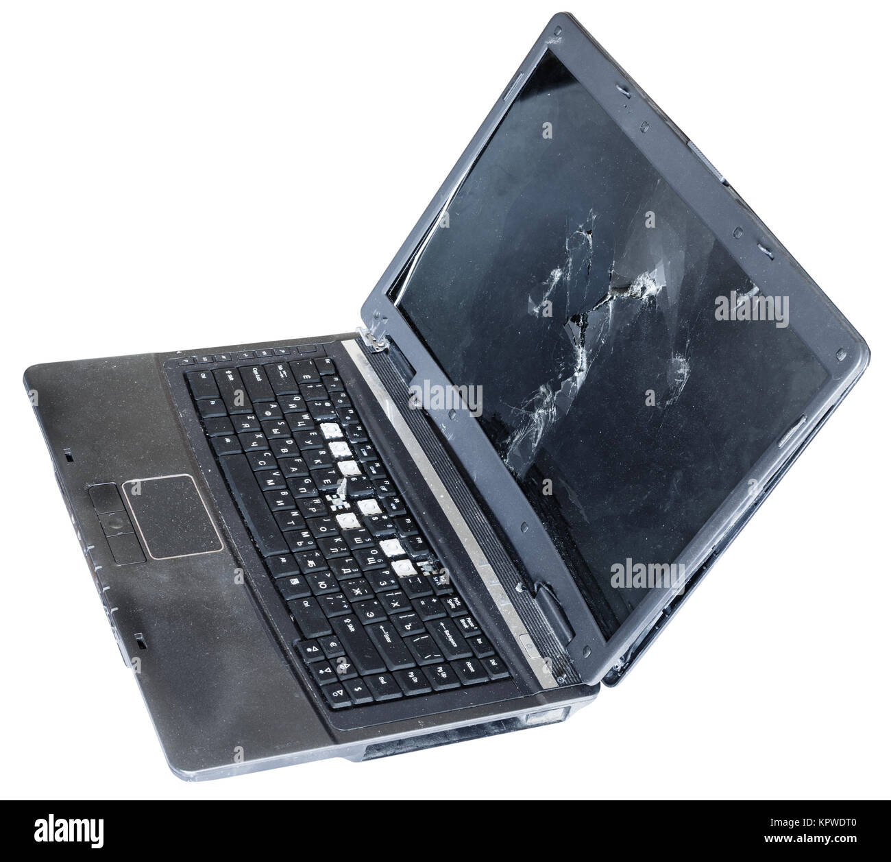 old broken laptop isolated on white Stock Photo - Alamy
