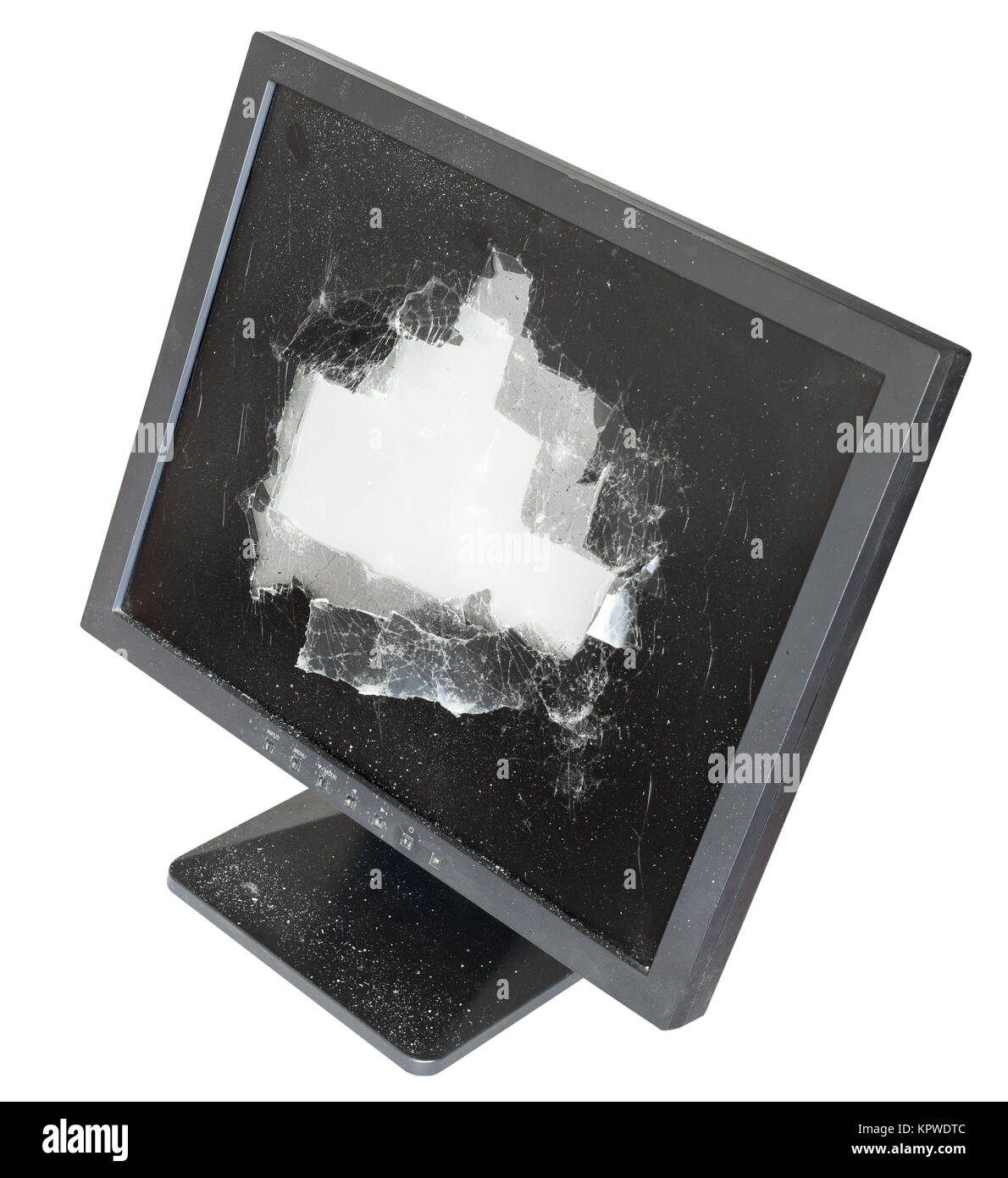 above view of broken monitor with damaged screen Stock Photo - Alamy