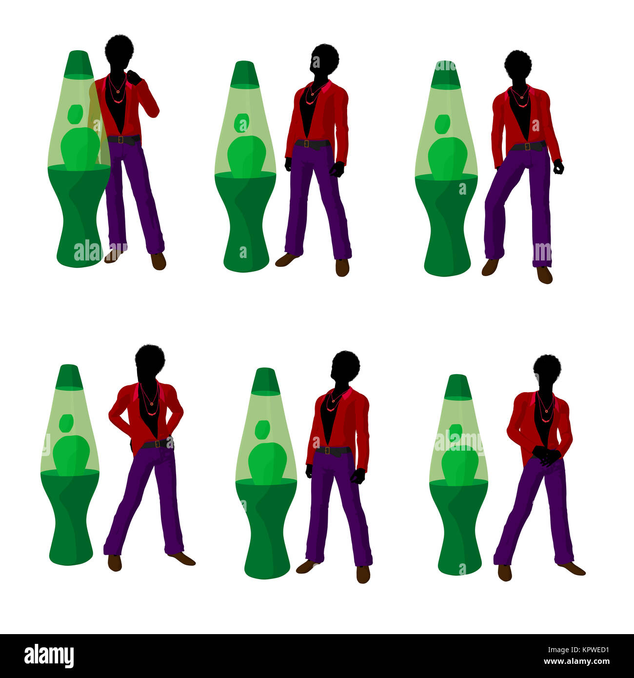 African ameircan disco guy standing by a lava lamp a white background ...