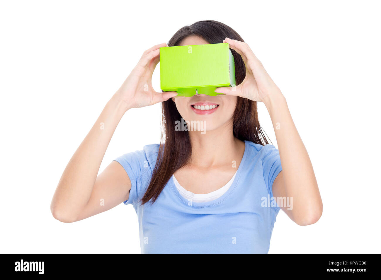 Woman cardboard virtual reality goggle Stock Photo - Alamy