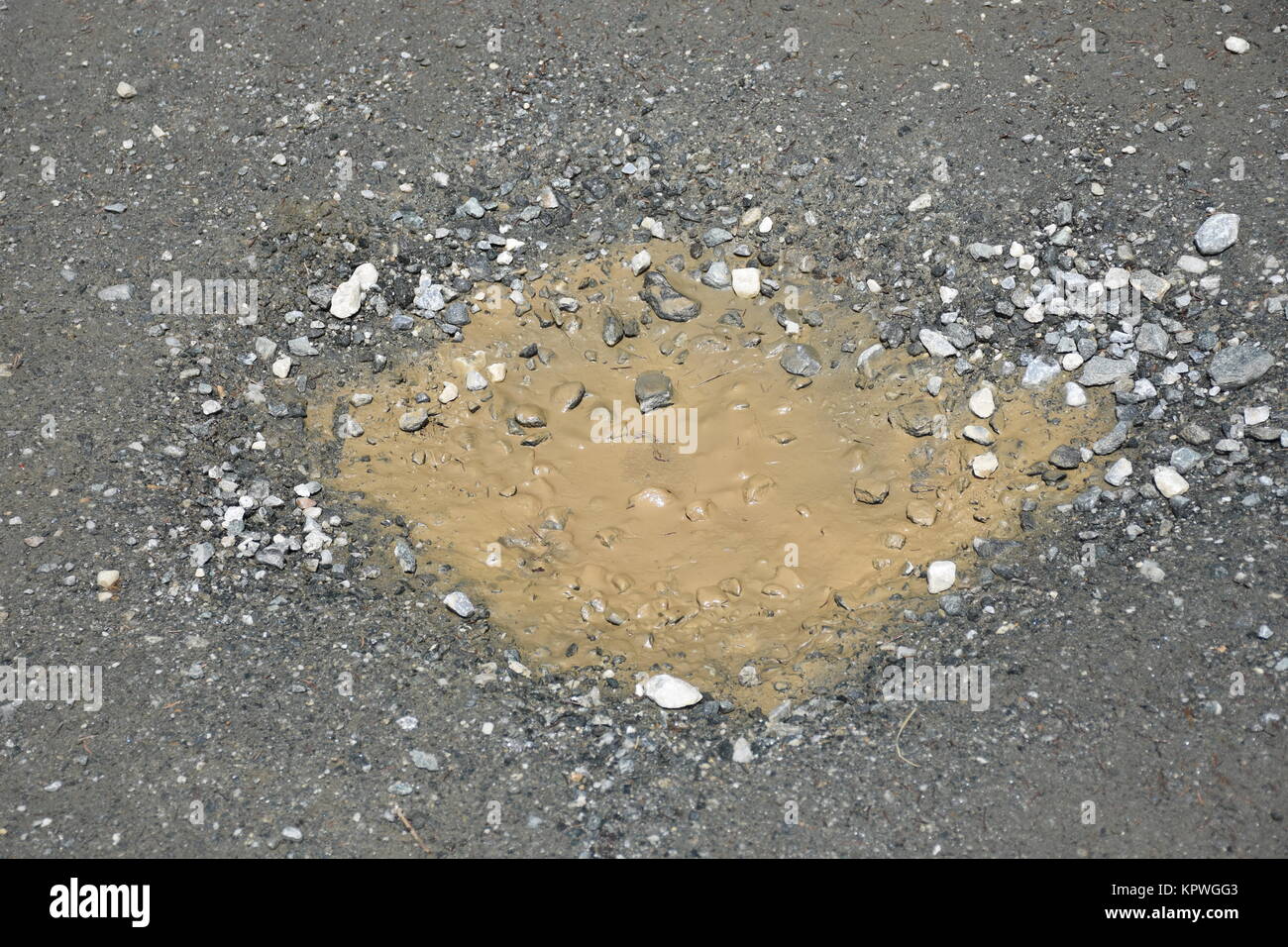 dried puddle of water on gravel road Stock Photo - Alamy