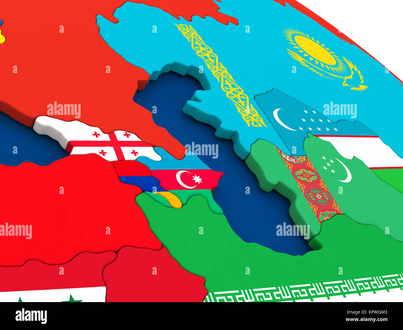 Caucasus region on globe with flags Stock Photo - Alamy