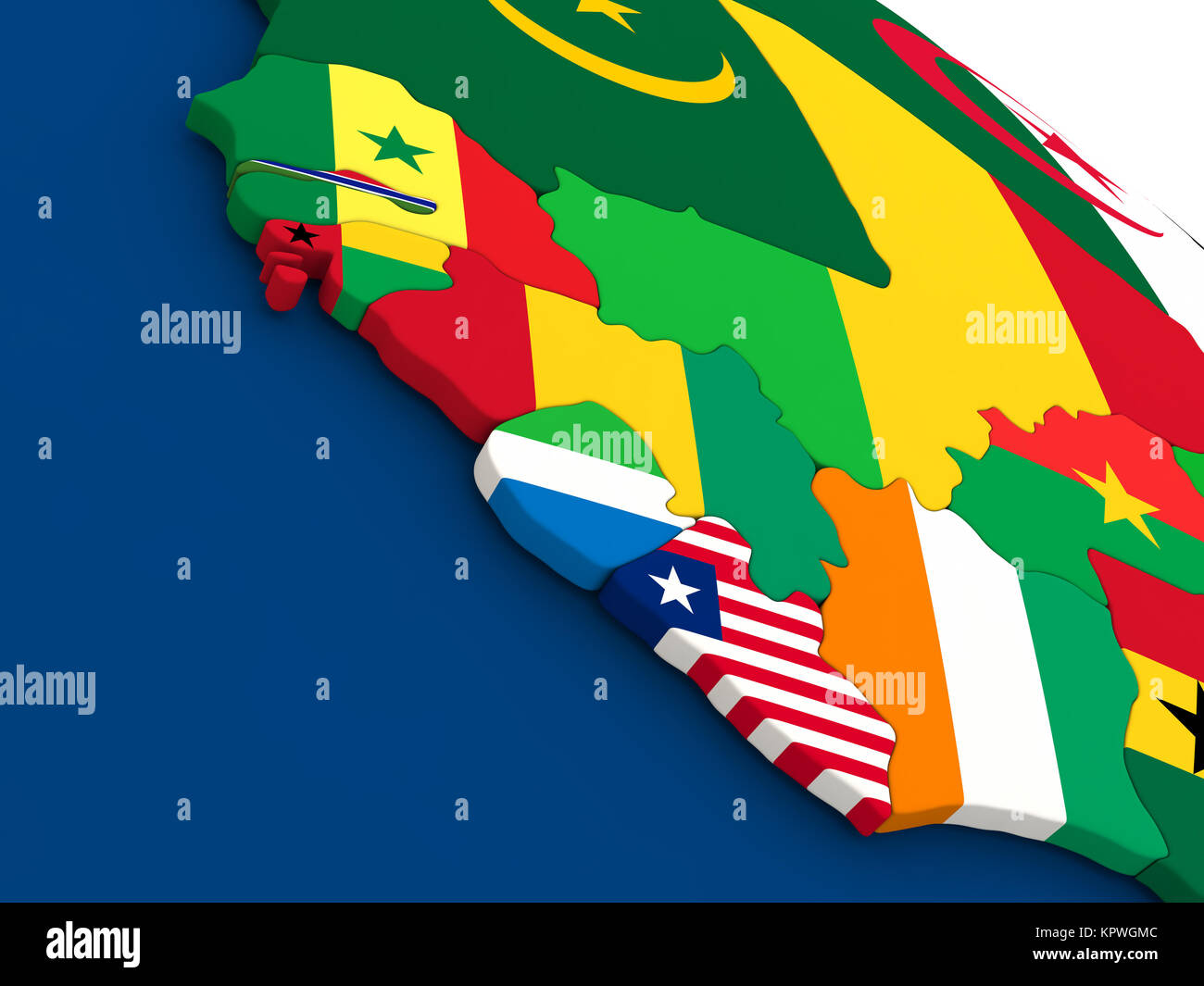 Liberia, Sierra Leone and Guinea on globe with flags Stock Photo - Alamy