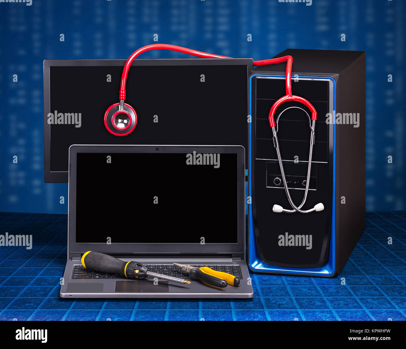 Laptop and pc computer Stock Photo - Alamy