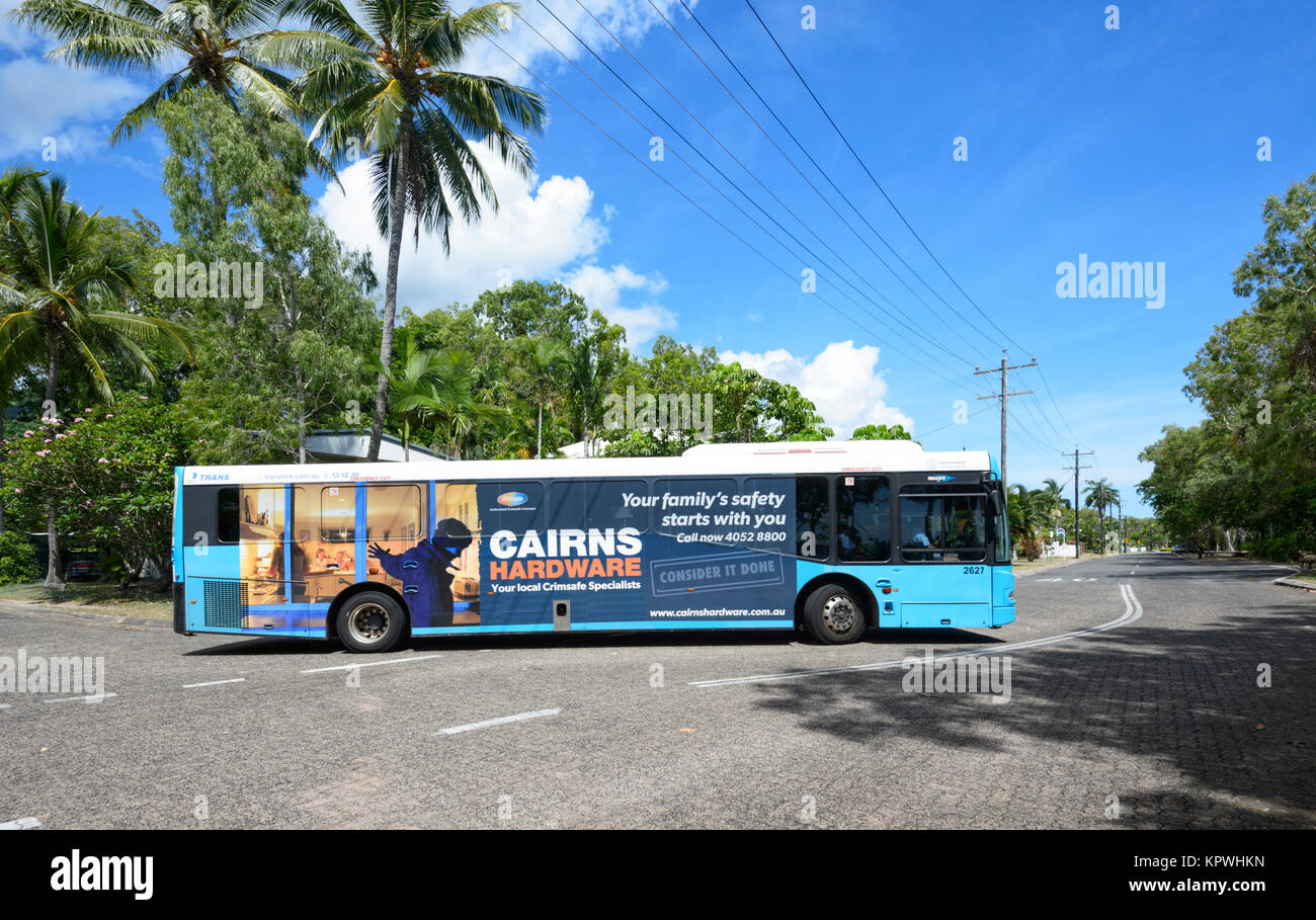 Local bus at Clifton Beach, a popular Northern Beaches suburb of Cairns ...