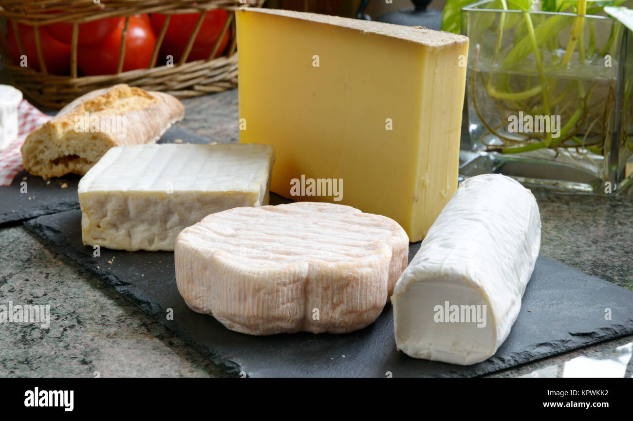 tray with different French cheeses Stock Photo - Alamy