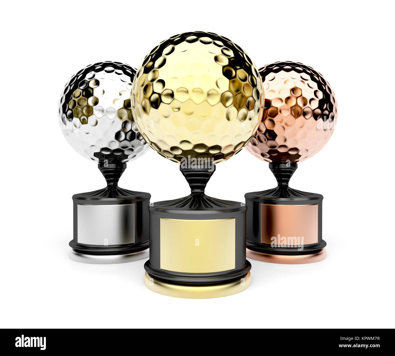 Gold, silver and bronze golf trophies Stock Photo - Alamy