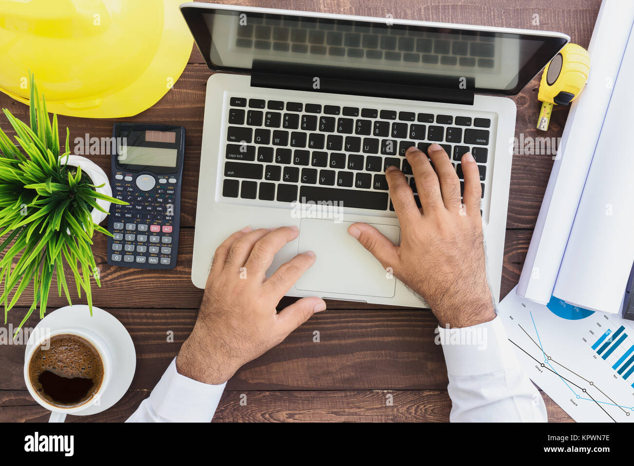 engineering using laptop computer on top view Stock Photo - Alamy