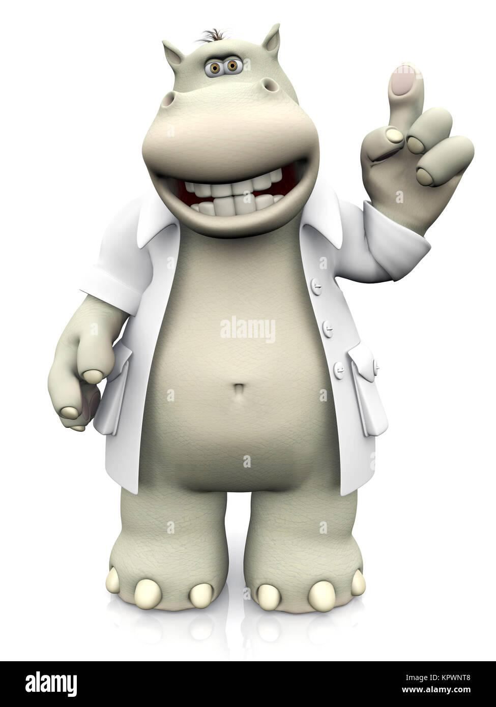 3D rendering of a cartoon hippo dentist holding up his finger Stock ...