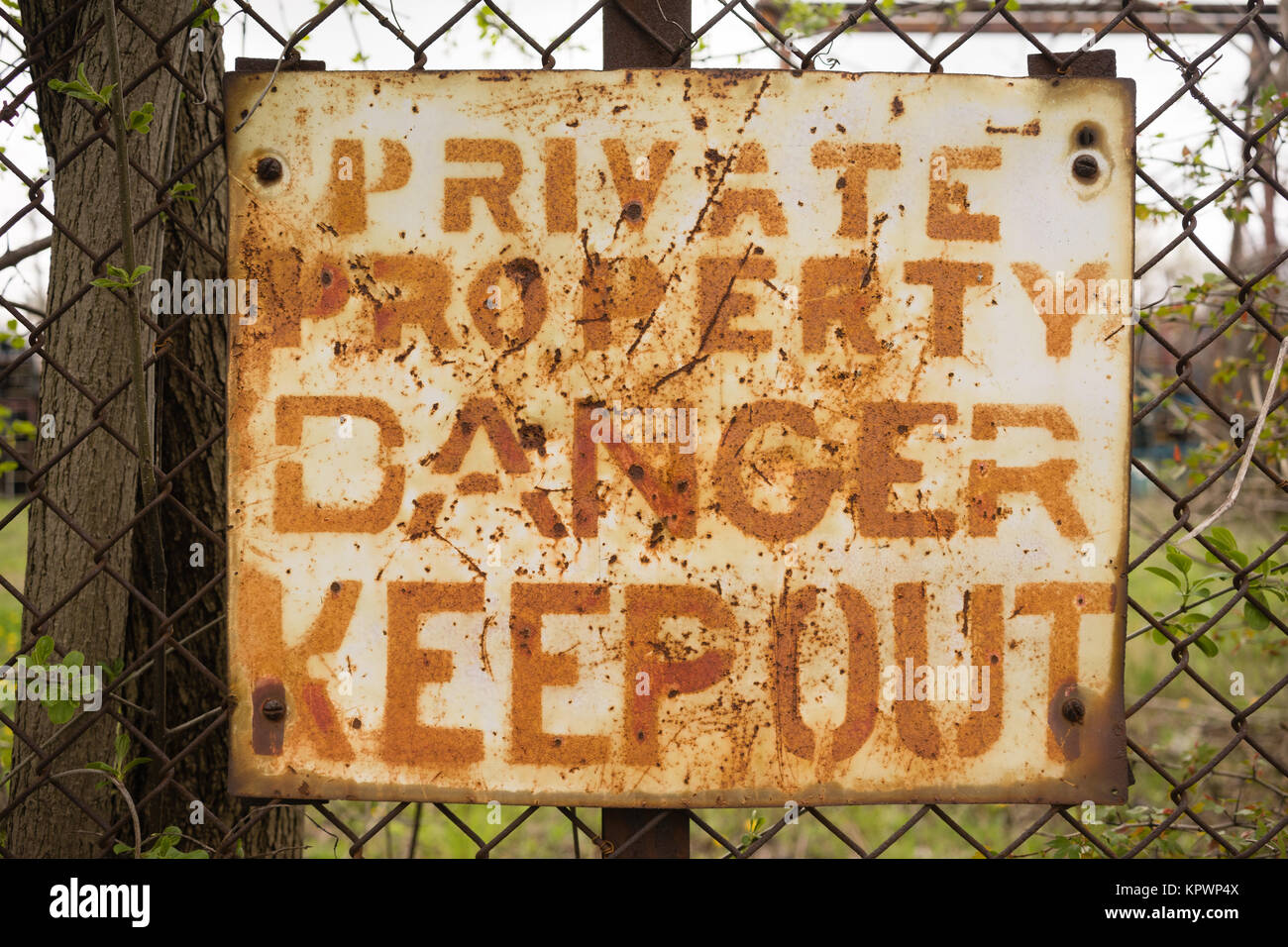 Private Property Danger Keep Out Sign Rusted Fence Stock Photo - Alamy