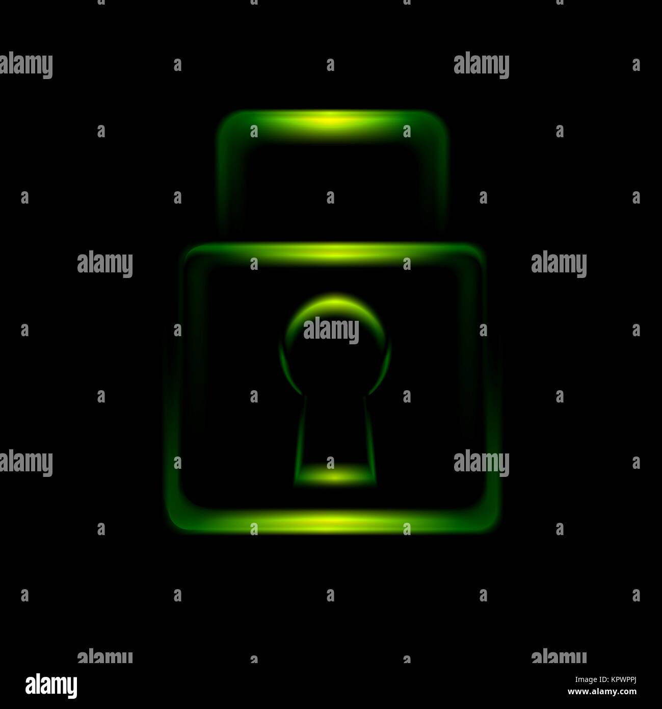 Green glowing lock symbol icon Stock Photo - Alamy