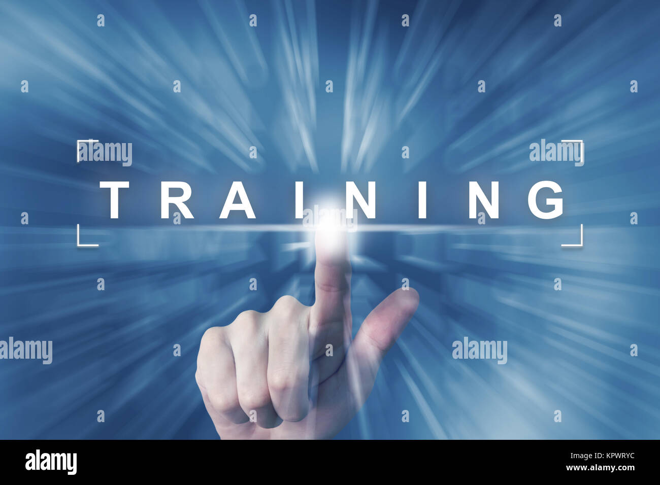 hand clicking on training button Stock Photo - Alamy