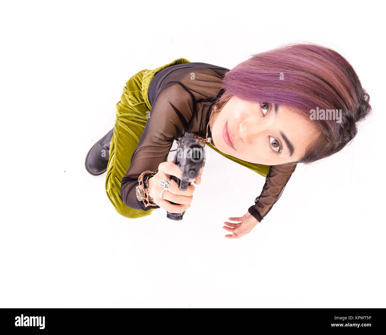 Pointing gun at woman Cut Out Stock Images & Pictures - Alamy