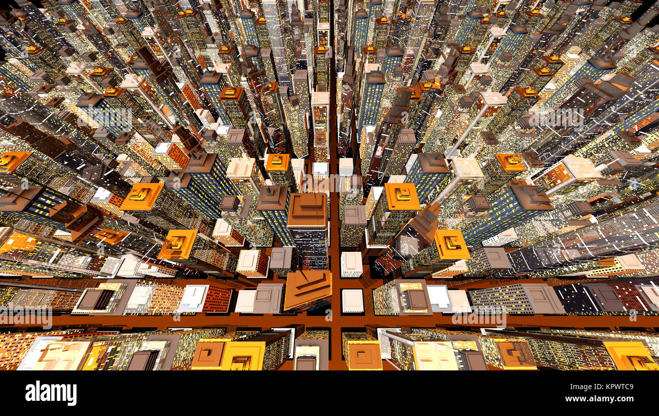 Generic urban architecture and skyscrapers forming a huge city. 3D ...