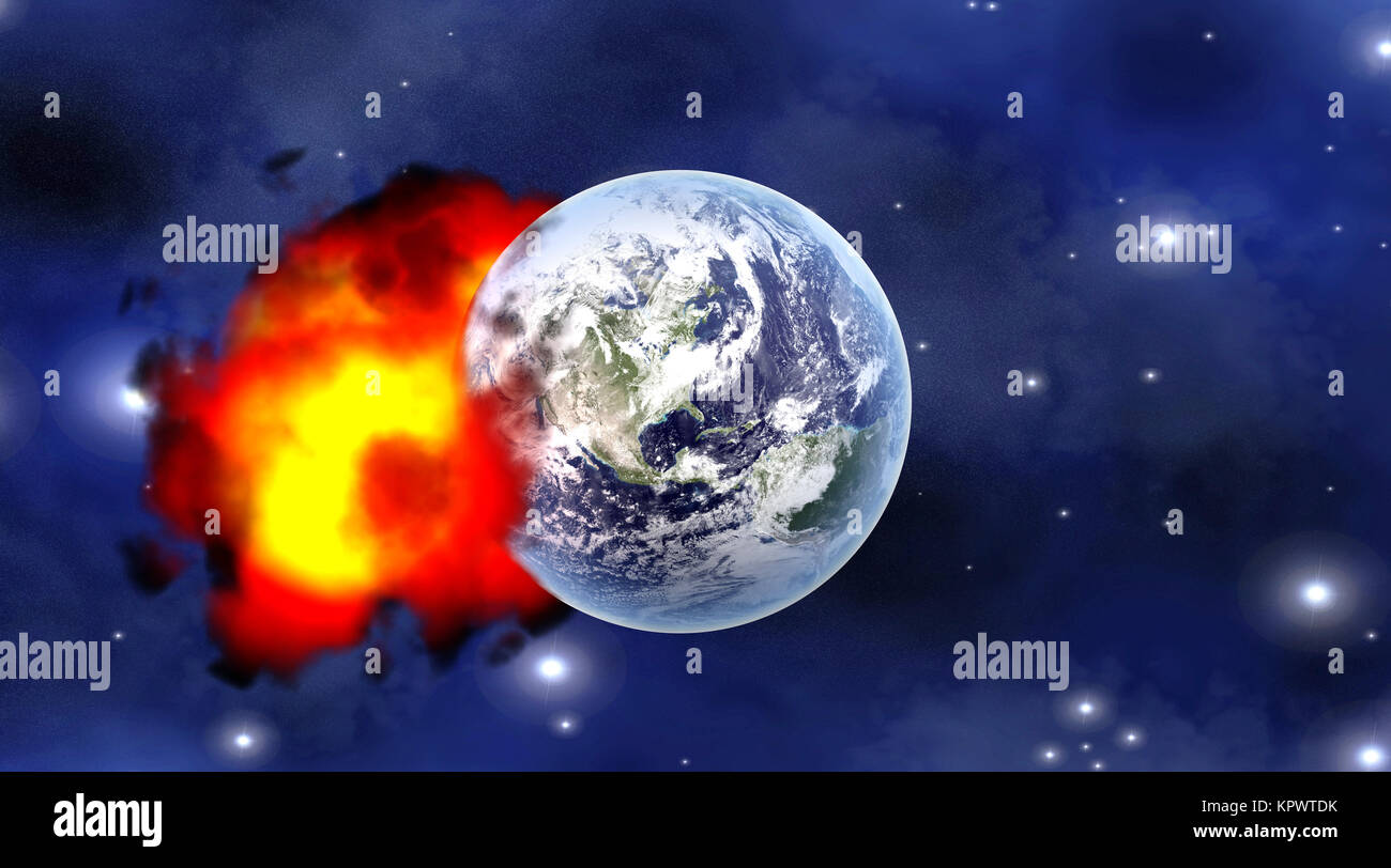 Explosion after a Meteor impact on Planet earth. 3D rendered ...