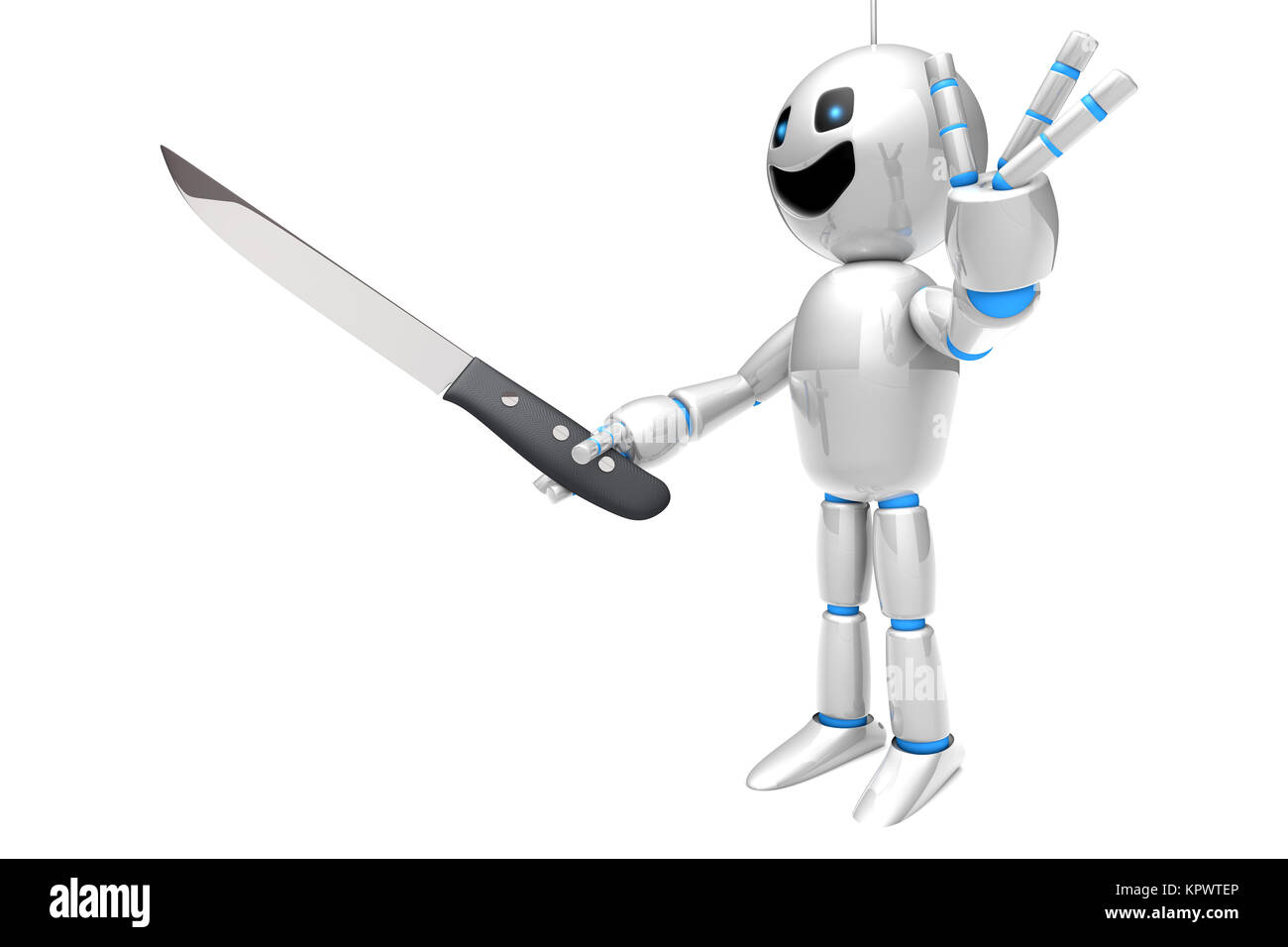 A cartoon Robot holding a kitchen Knife. 3D rendered Illustration Stock ...