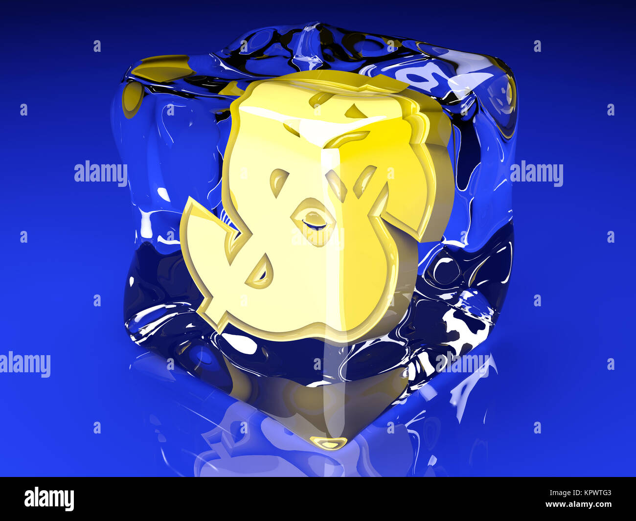 3D rendered Illustration. A Dollar symbol in a Ice cube Stock Photo - Alamy