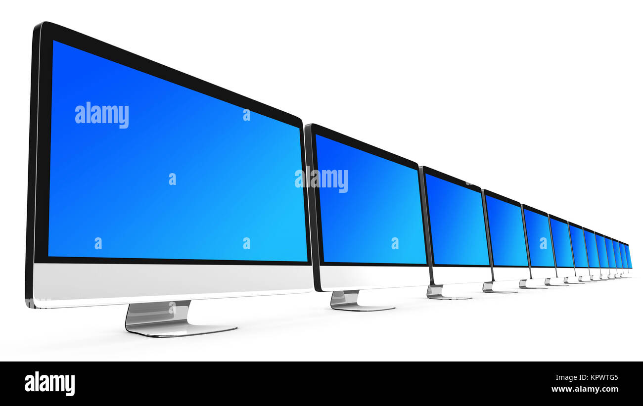 A line of All in one computers. 3d illustration Stock Photo - Alamy