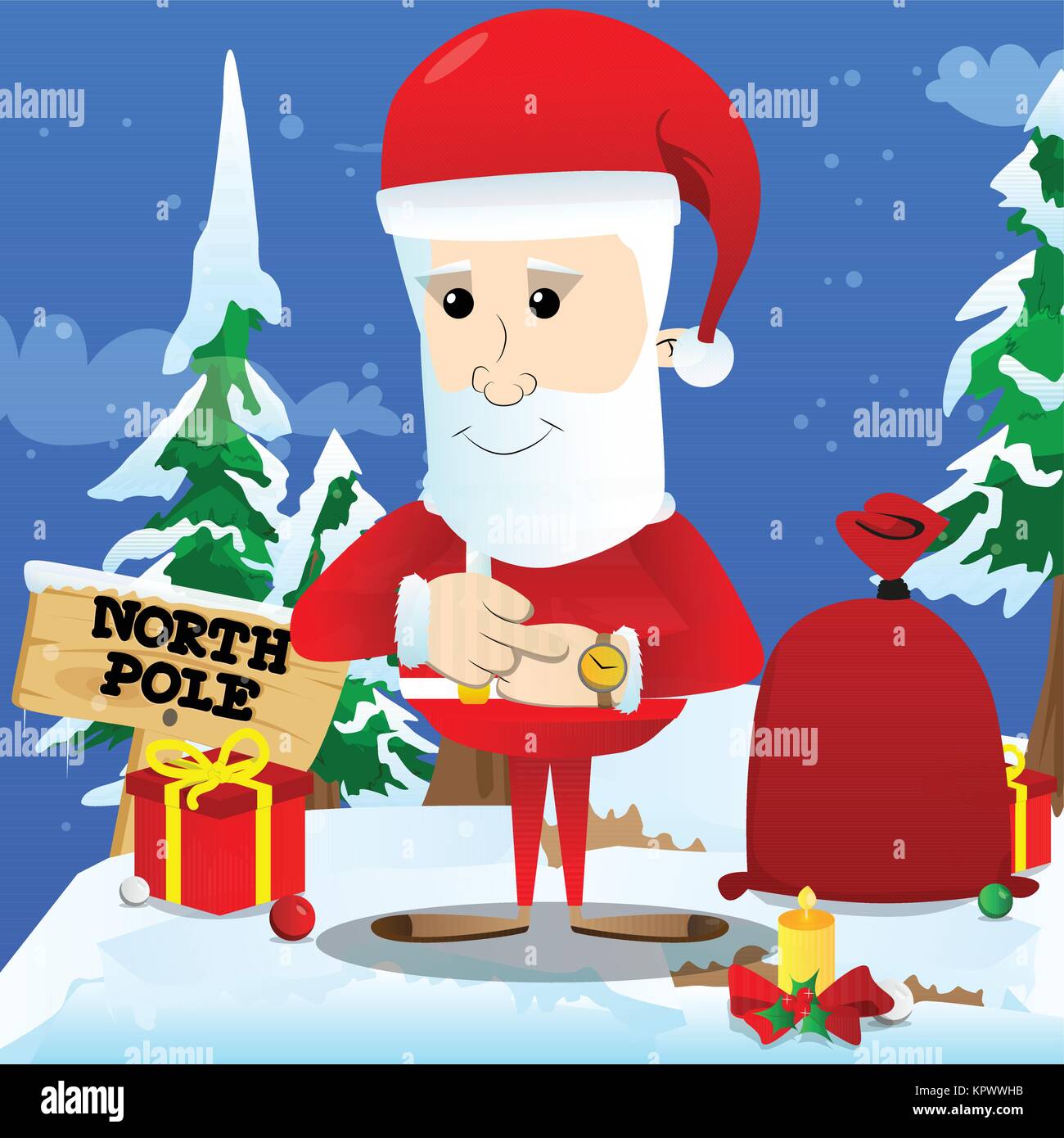 Santa Claus checking his watch. Vector cartoon character illustration ...