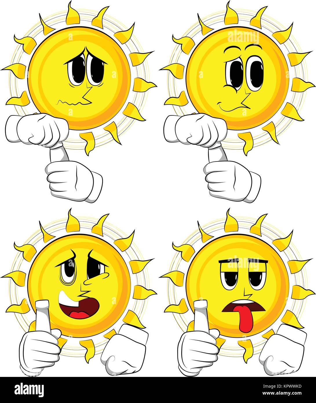 Cartoon sun with blank tube of paste. Collection with sad faces ...