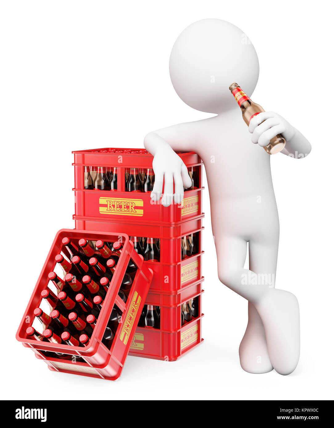 3D white people. Man drinking a bottle of beer Stock Photo - Alamy