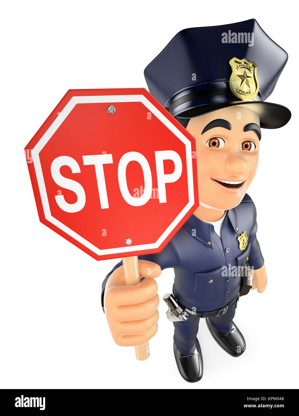 3D Policeman with a stop sign Stock Photo - Alamy