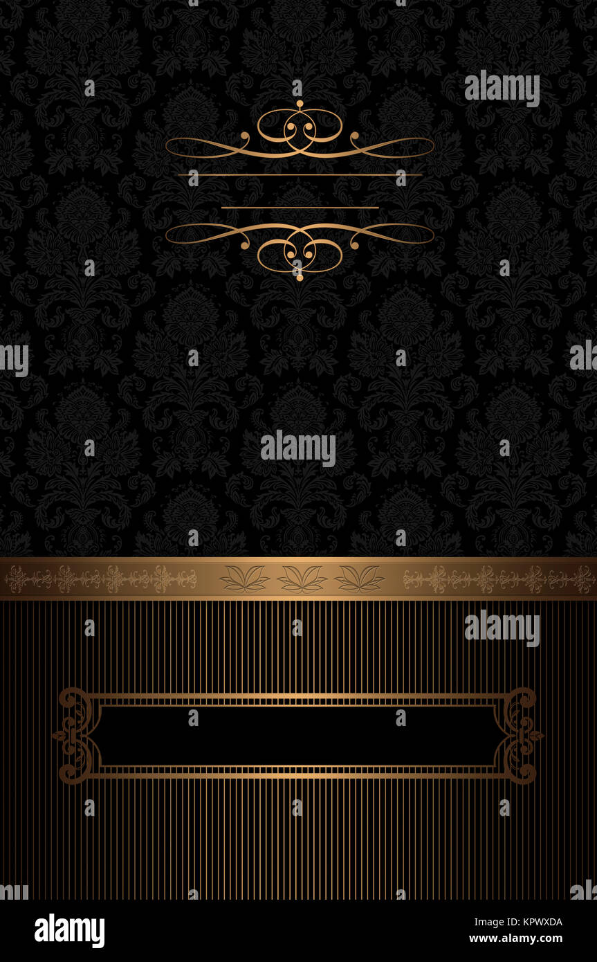 Vintage decorative background with gold patterns and frame for the text ...