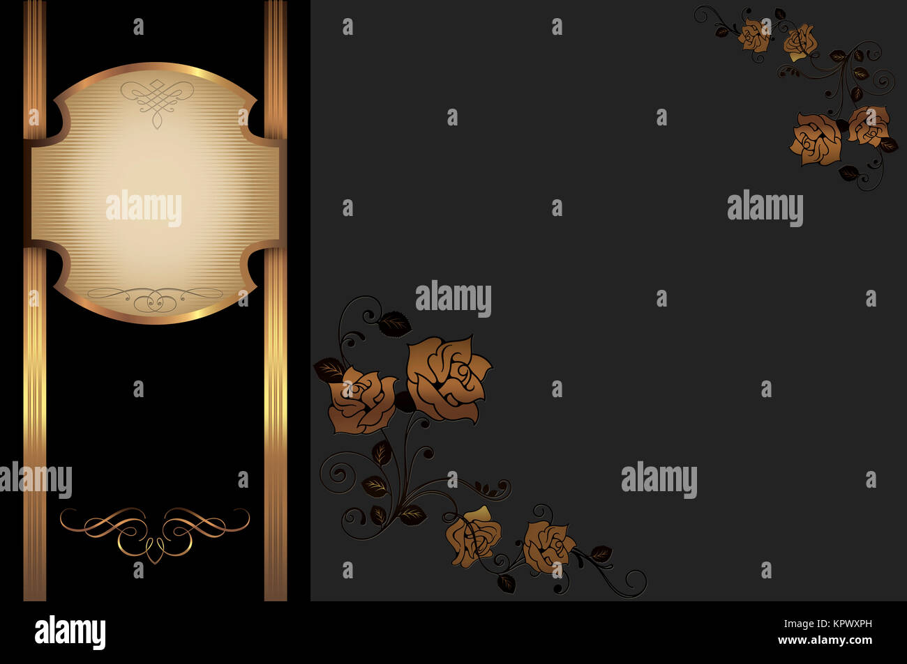 Decorative background with gold frame and roses Stock Photo - Alamy