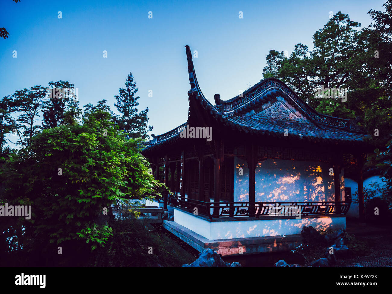 Night view of asian house Stock Photo - Alamy