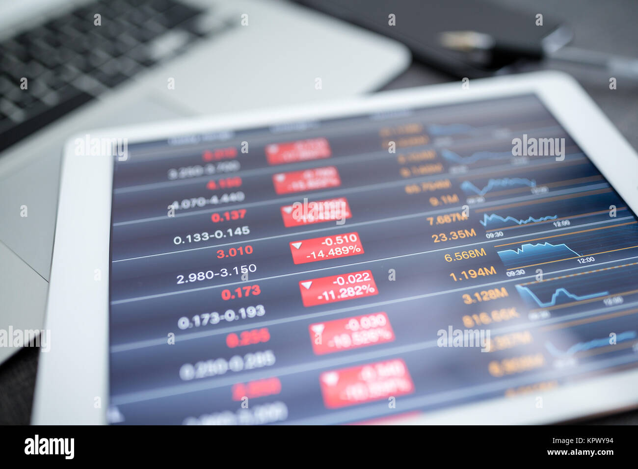 Tablet computer and financial data Stock Photo - Alamy