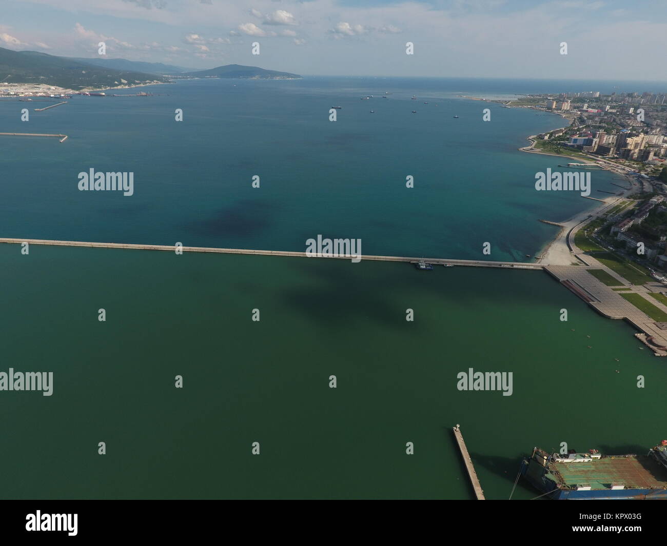Top view of the bay Tsemess. Mol - building to stop the waves Stock ...