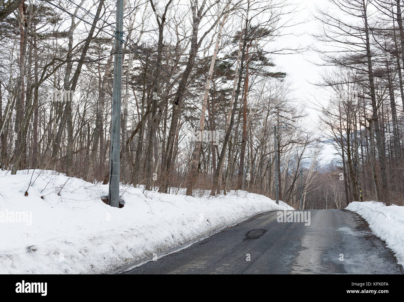 Asphalted road covered with snow Stock Photo - Alamy