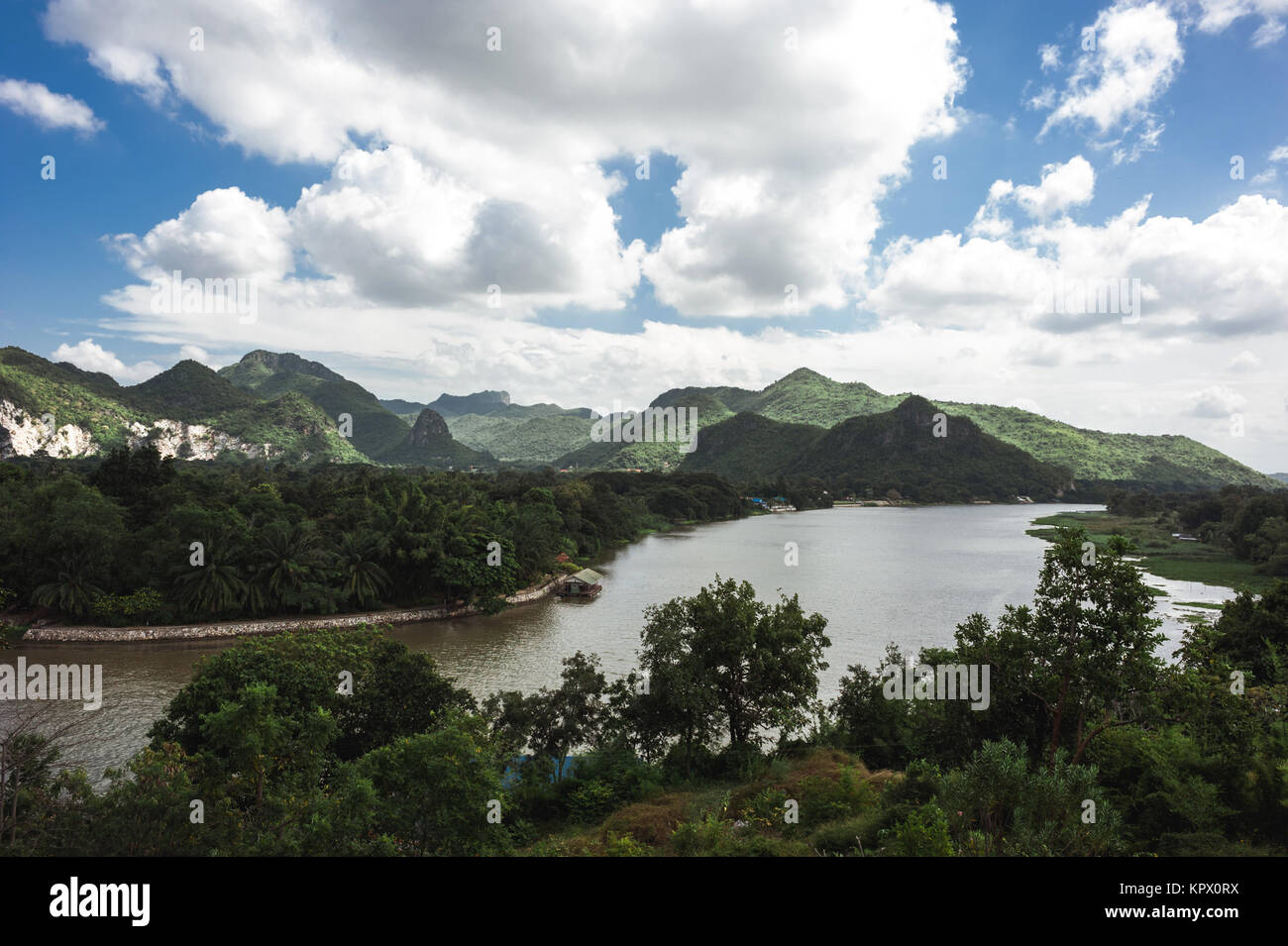 floating house in river Kwai Kanchanaburi of Thailand Stock Photo - Alamy