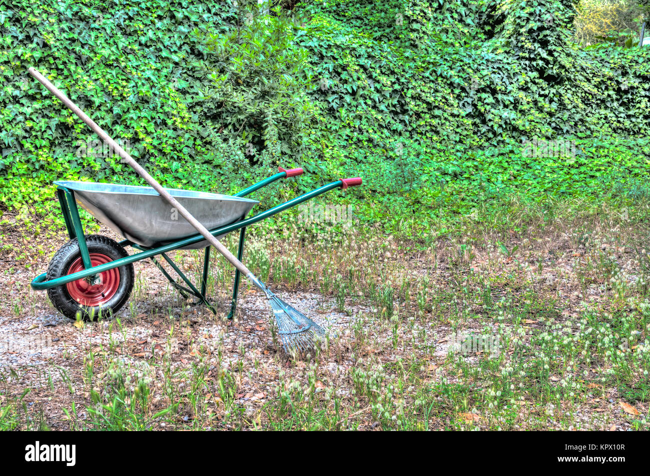 hdr of wheelbarrow in a garden Stock Photo - Alamy