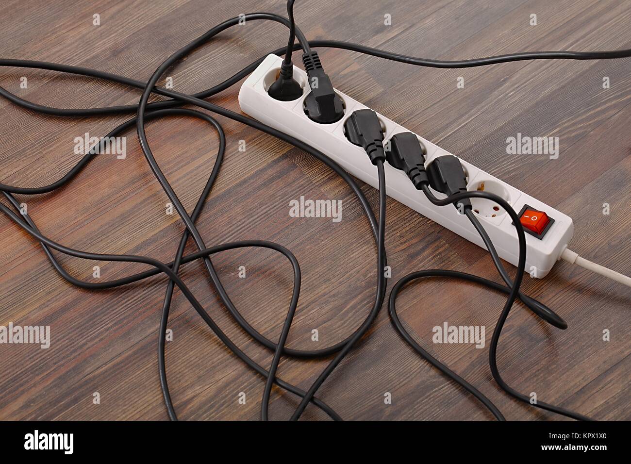 Extension block and cables Stock Photo - Alamy