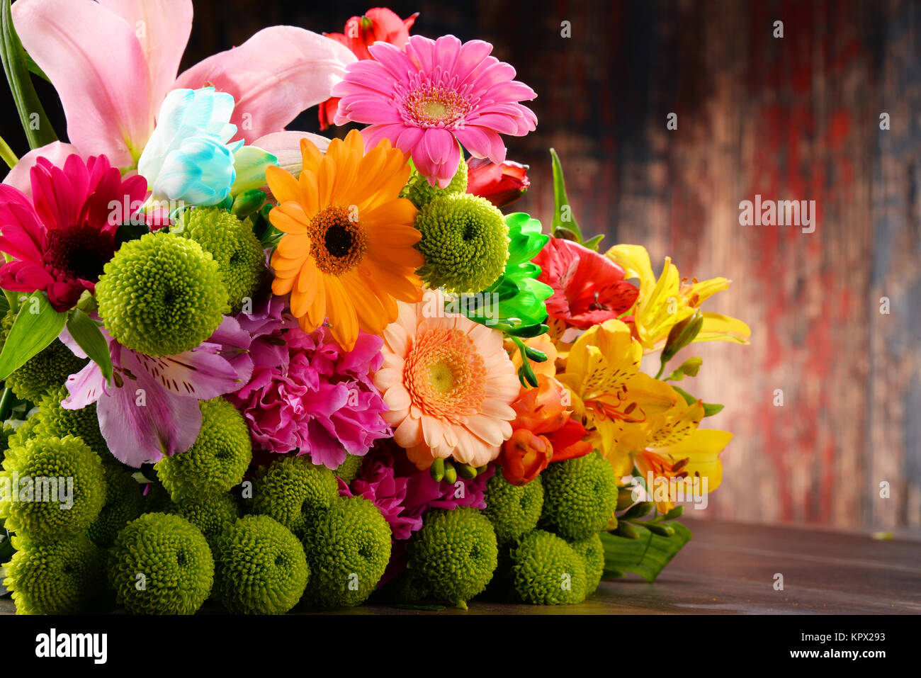 Composition with bouquet of flowers Stock Photo - Alamy