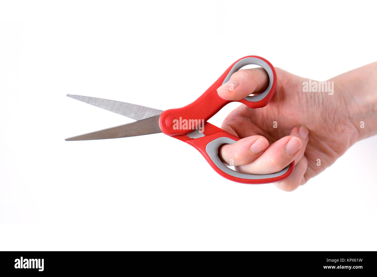 Female hand holding scissors, isolated on white background Stock Photo ...